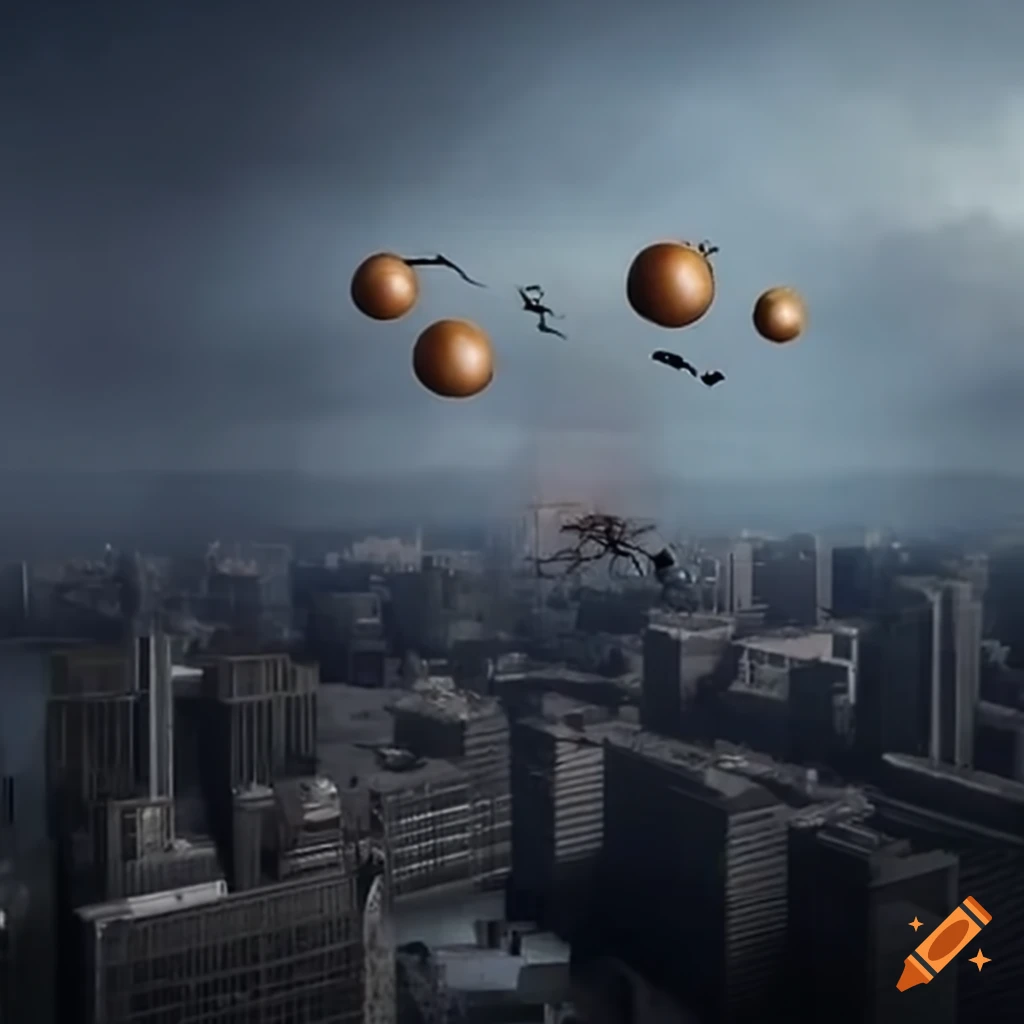 Fictional housefly throwing a bomb over a city on Craiyon