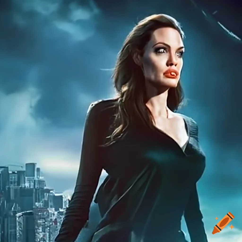 Angelina jolie in a bladerunner movie action scene on Craiyon