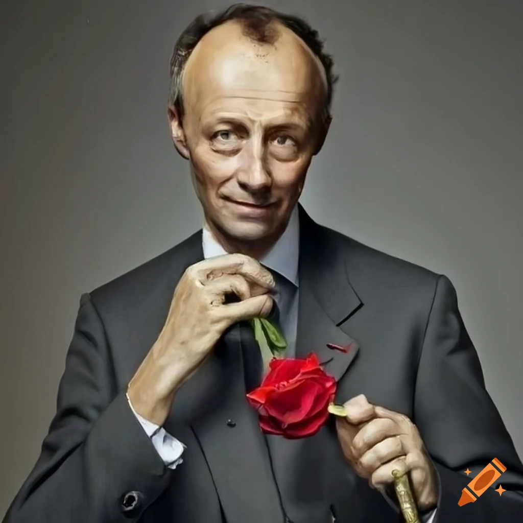 Portrait of a man holding a red rose on Craiyon