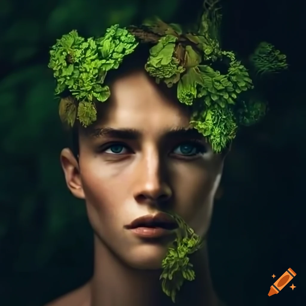 Beautiful androgynous humanoid plant being with a human face in HD ...