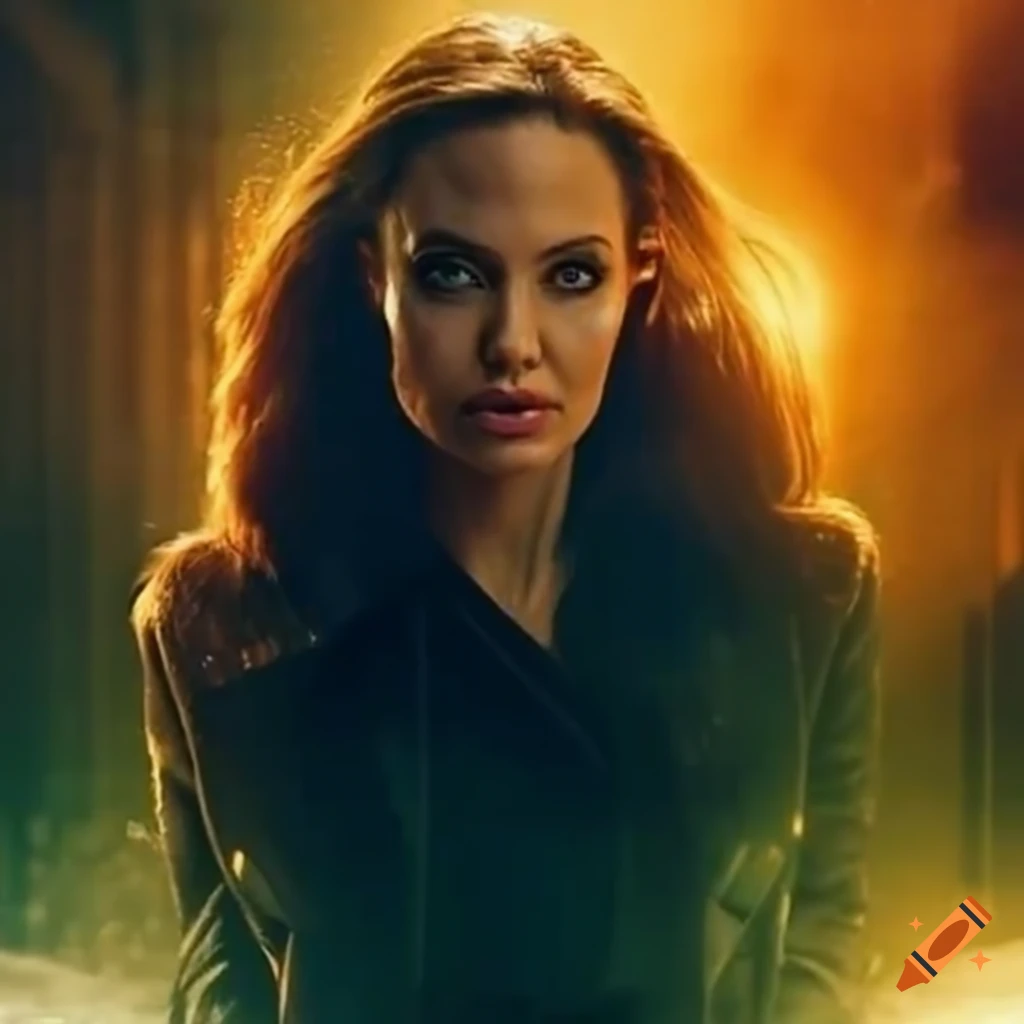 Angelina Jolie in action scene from Bladerunner on Craiyon