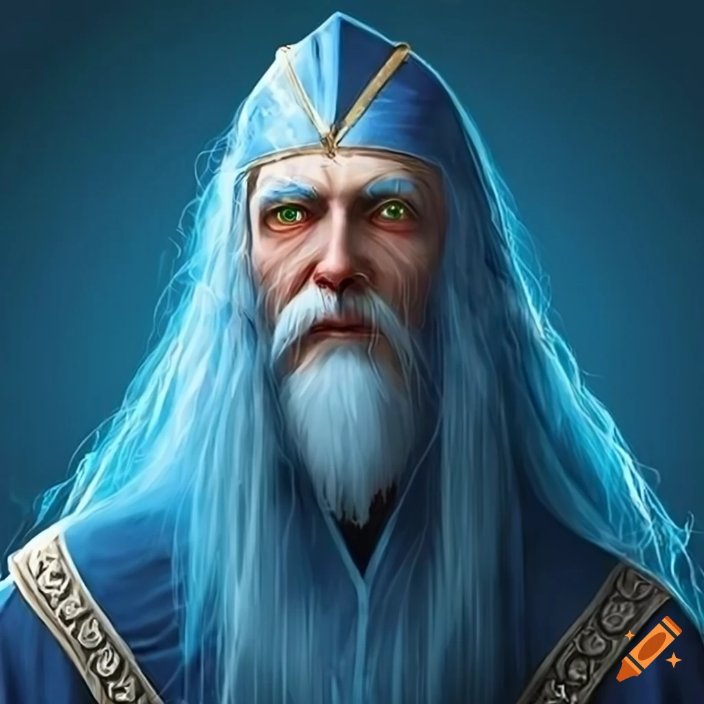 High mage in ancient times wearing a blue robe on Craiyon