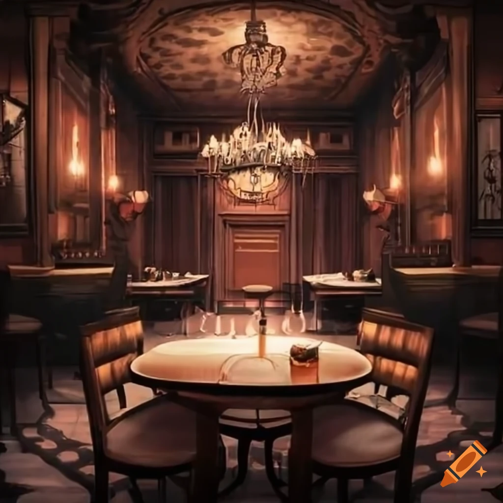 Empty anime noir restaurant in a secret mafia empire with prohibition ...