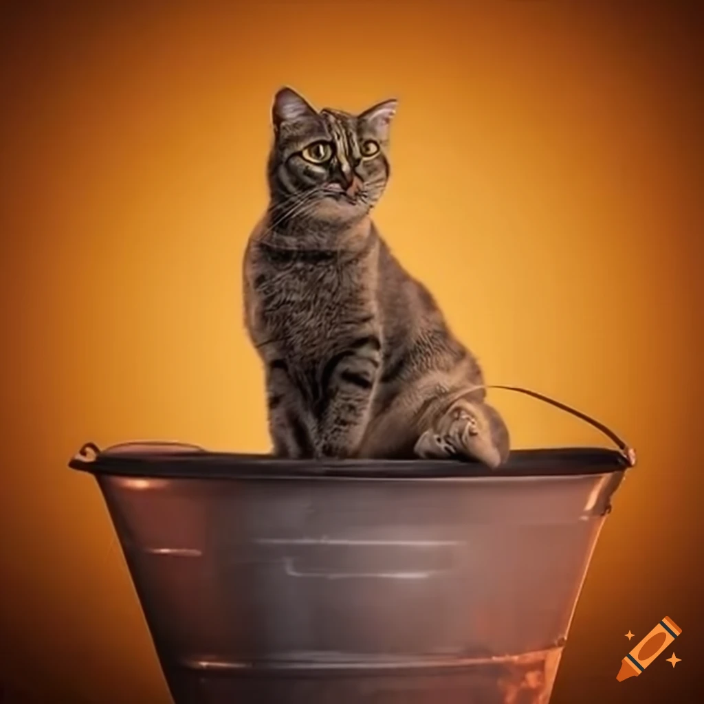 Cat sitting on a bucket on Craiyon