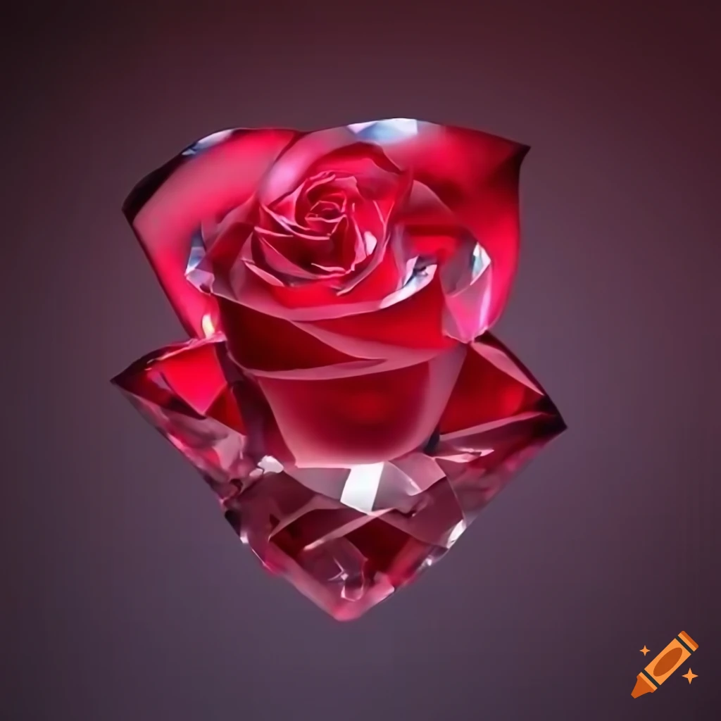 Red crystal-like rose petals in transparent rose shape on Craiyon