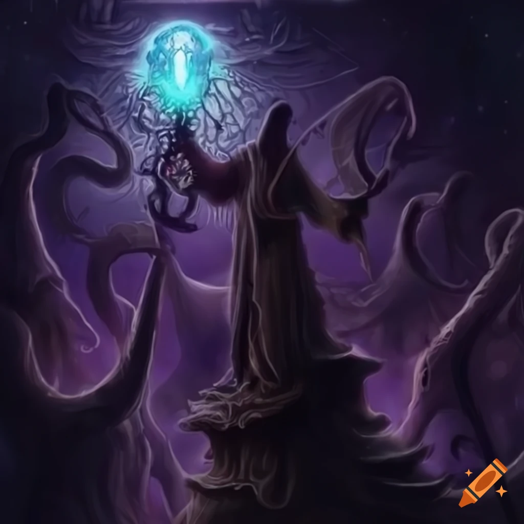 Lovecraftian cosmic horror wizard in dark and light on Craiyon
