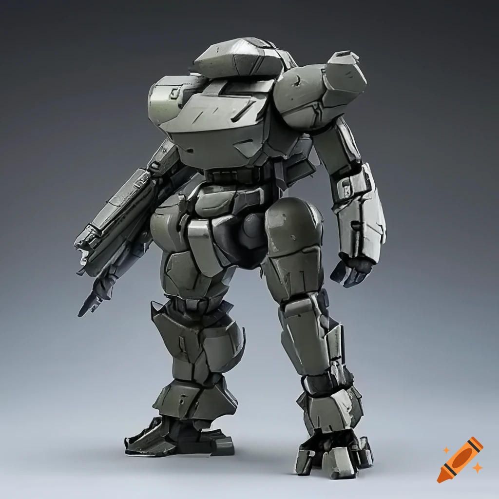 Military mecha with gunmetal color scheme and bulky armor in anime ...