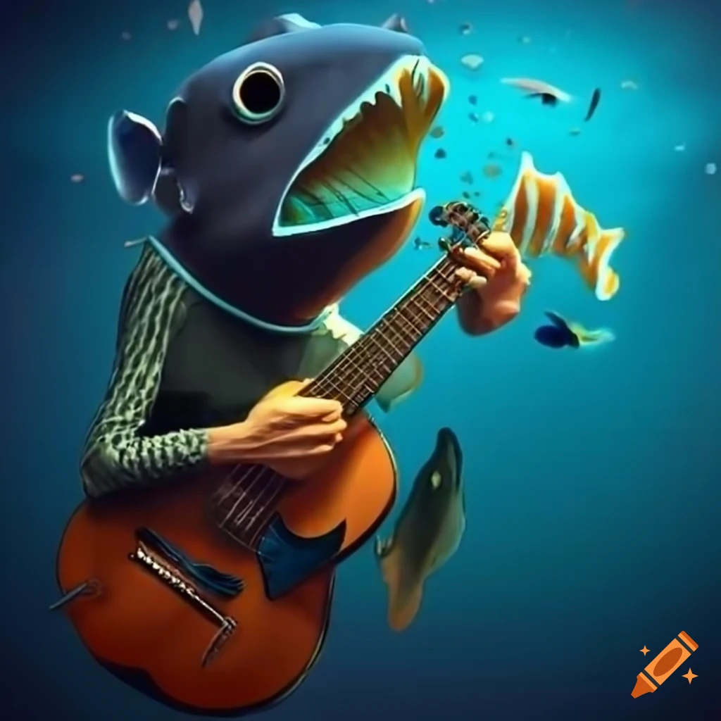 Fish playing guitar on Craiyon