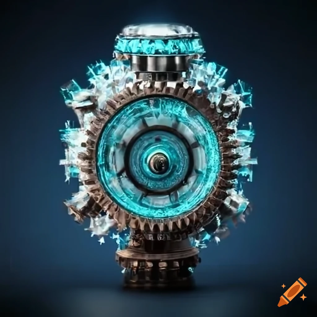 Intricate crystal tank with cog wheels on Craiyon