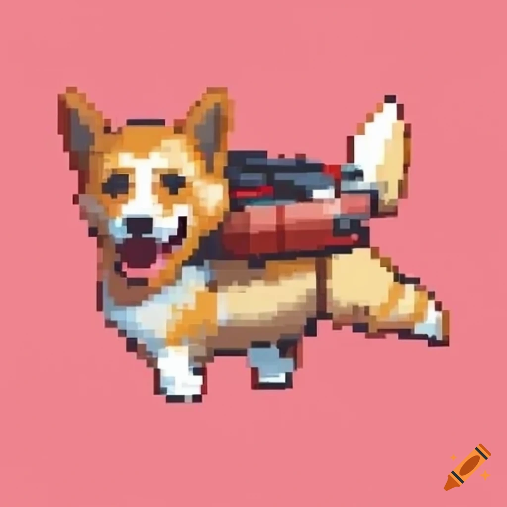 Adorable corgi in a mini jetpack in pixel art on Craiyon