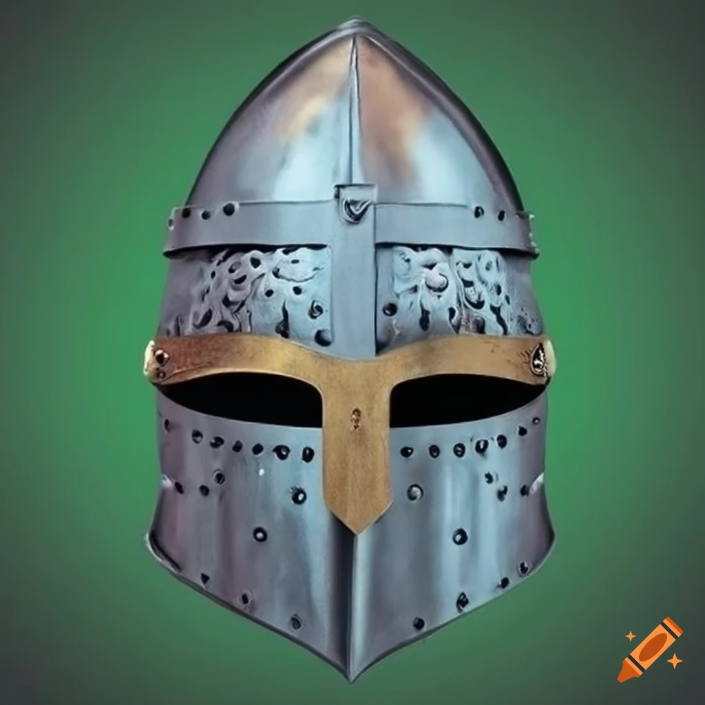 Medieval holy helmet on green background on Craiyon