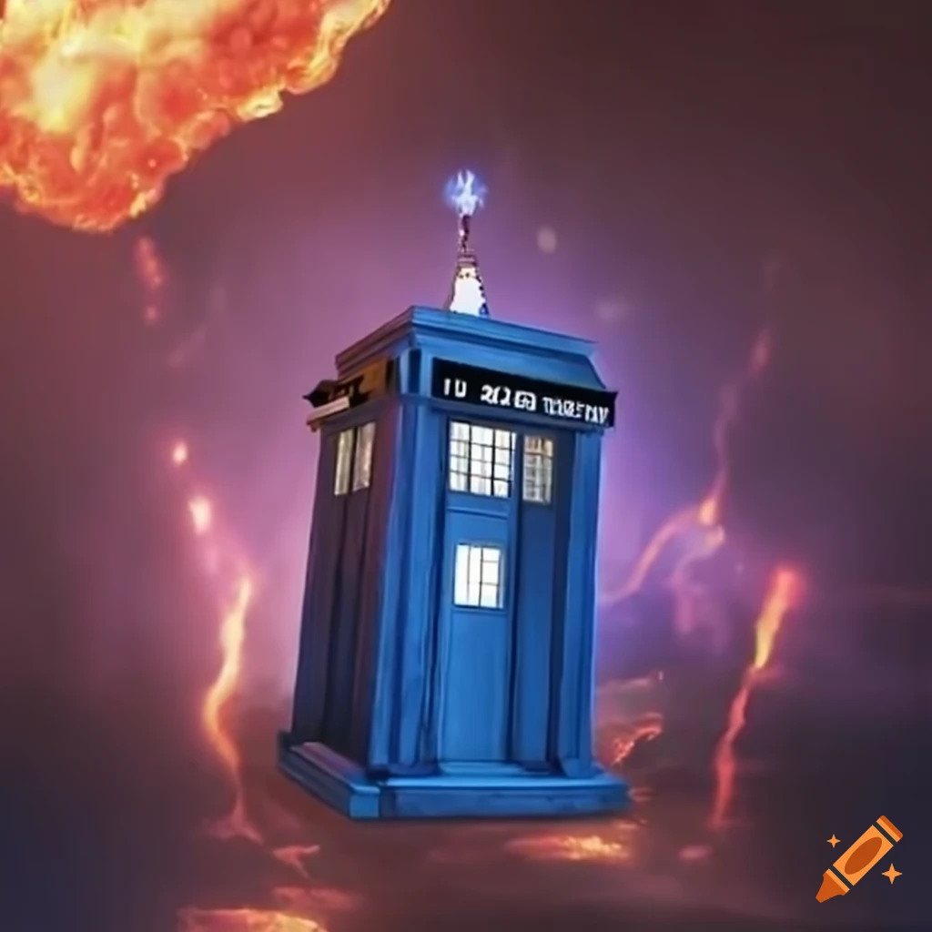 Doctor who's tardis with electrifying explosion on Craiyon