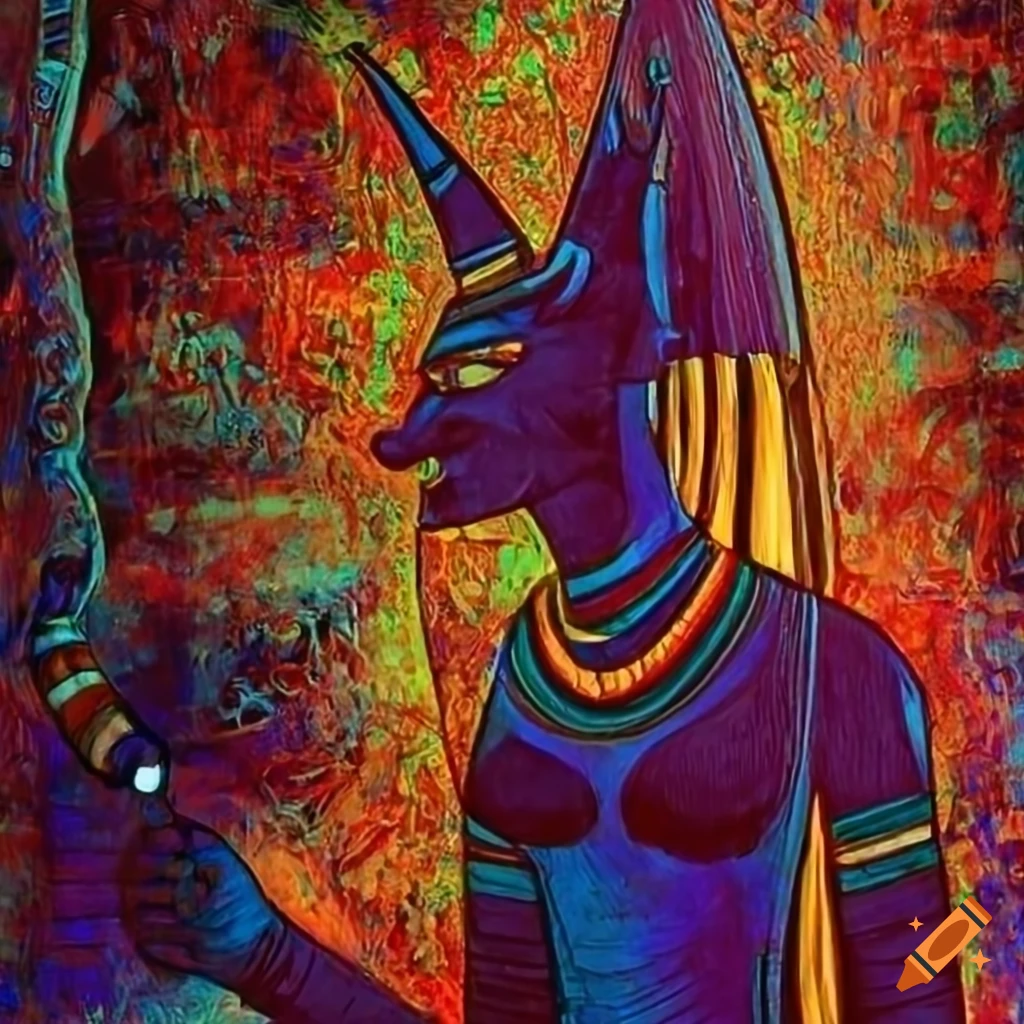 Anubis symbolizing emotion and creativity with psychedelic background ...