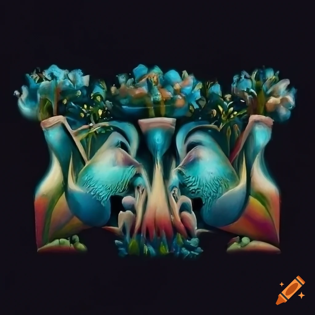 Painting of surreal humanoids celebrating early spring saturnalia on ...