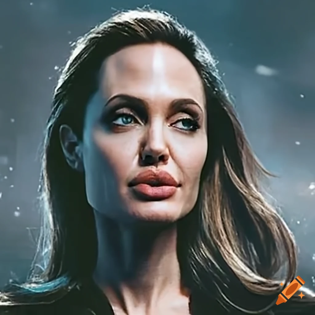 Movie scene with angelina jolie in an action setting from bladerunner on Craiyon