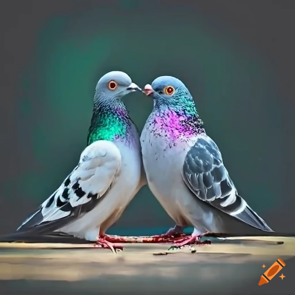 Two cute pigeons sitting together on Craiyon