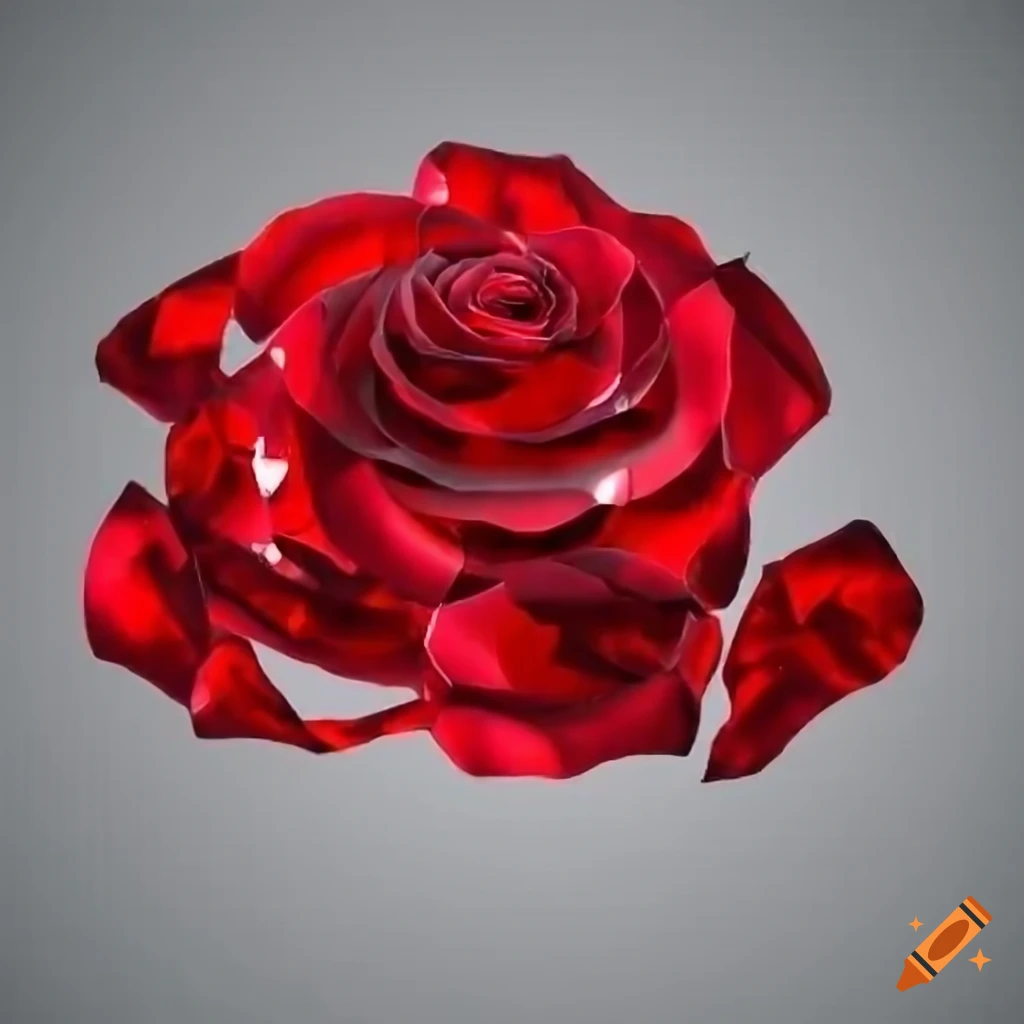 Red crystal rose with transparent petals in a photorealistic style on ...