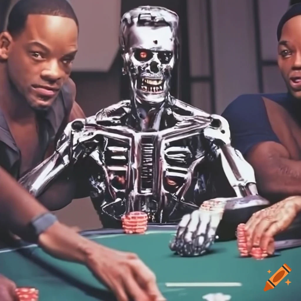 Terminator playing poker with will smith and tom cruise on Craiyon