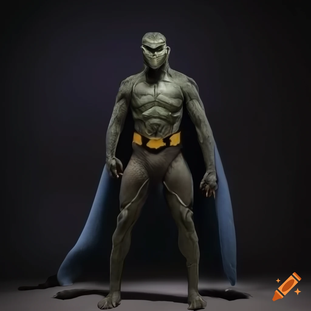 Lizard superhero walking in dramatic lighting with cape billowing on ...