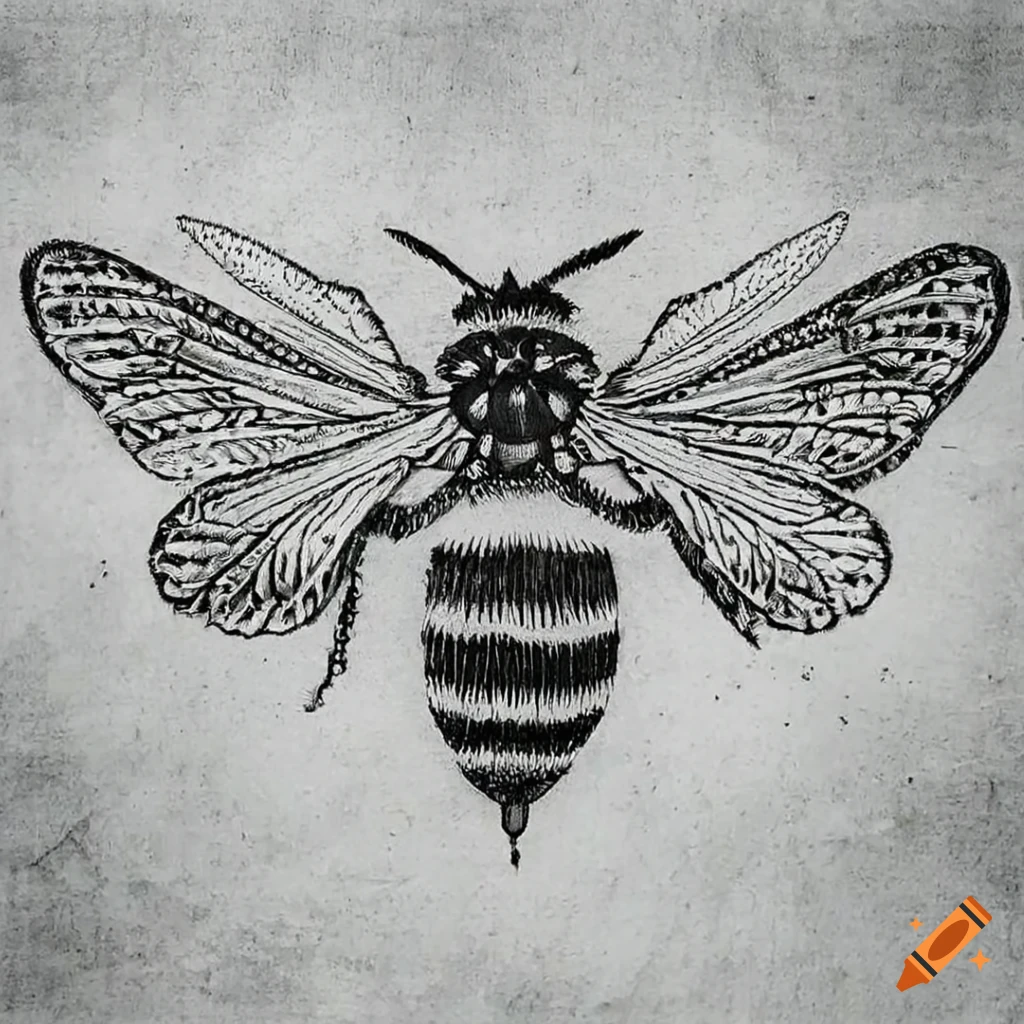 Pencil illustration capturing a bee's flight pattern on Craiyon