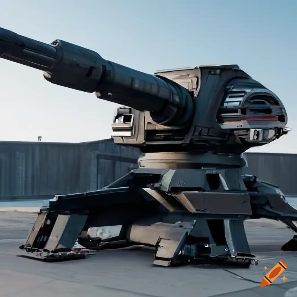 Quad-cannon spaceship turret with clean cyberpunk design on Craiyon