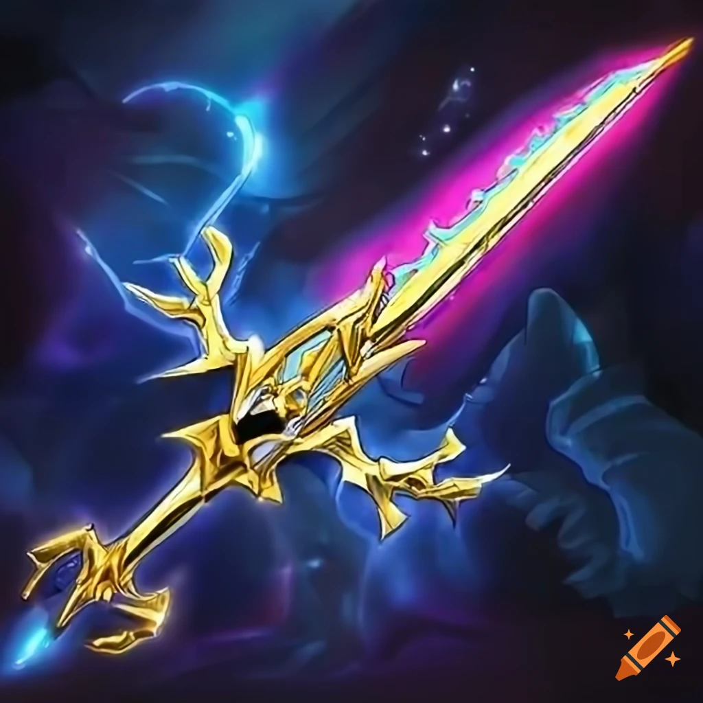Yu-gi-oh inspired art of a sword with golden handle and celestial ...