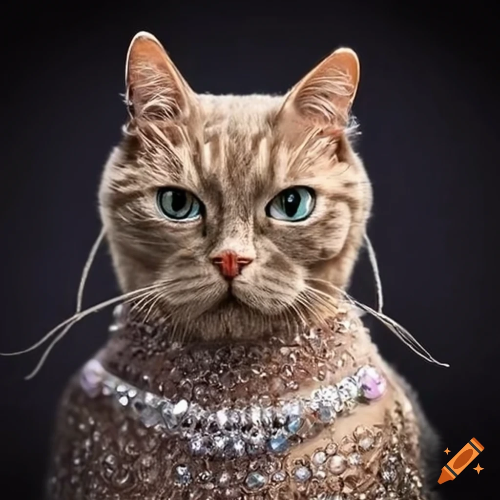 Elegant cat with sparkling jewelry on Craiyon