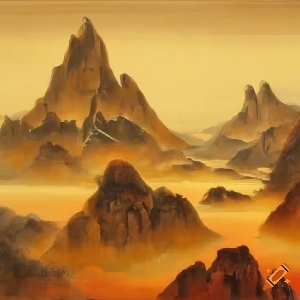 Han dynasty style painting of an artist painting a landscape on Craiyon