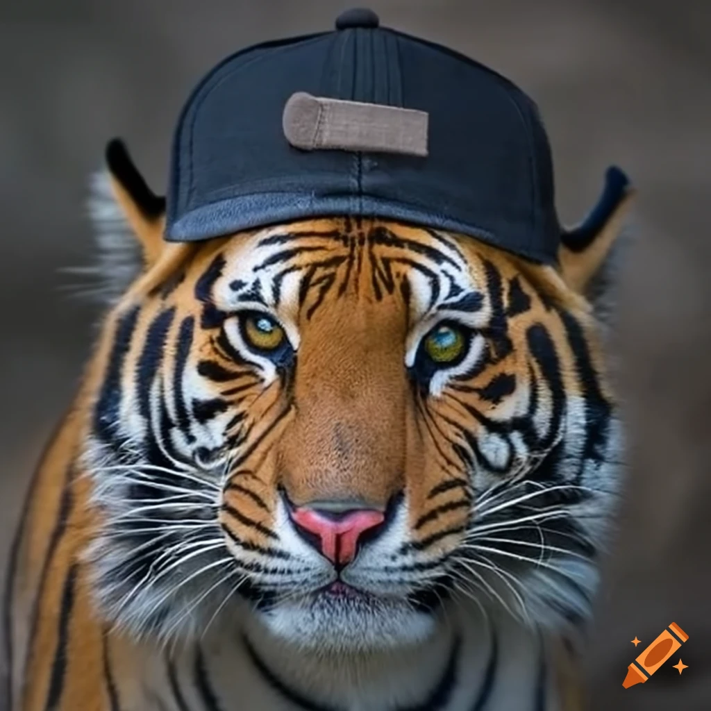Tiger wearing a baseball cap on Craiyon