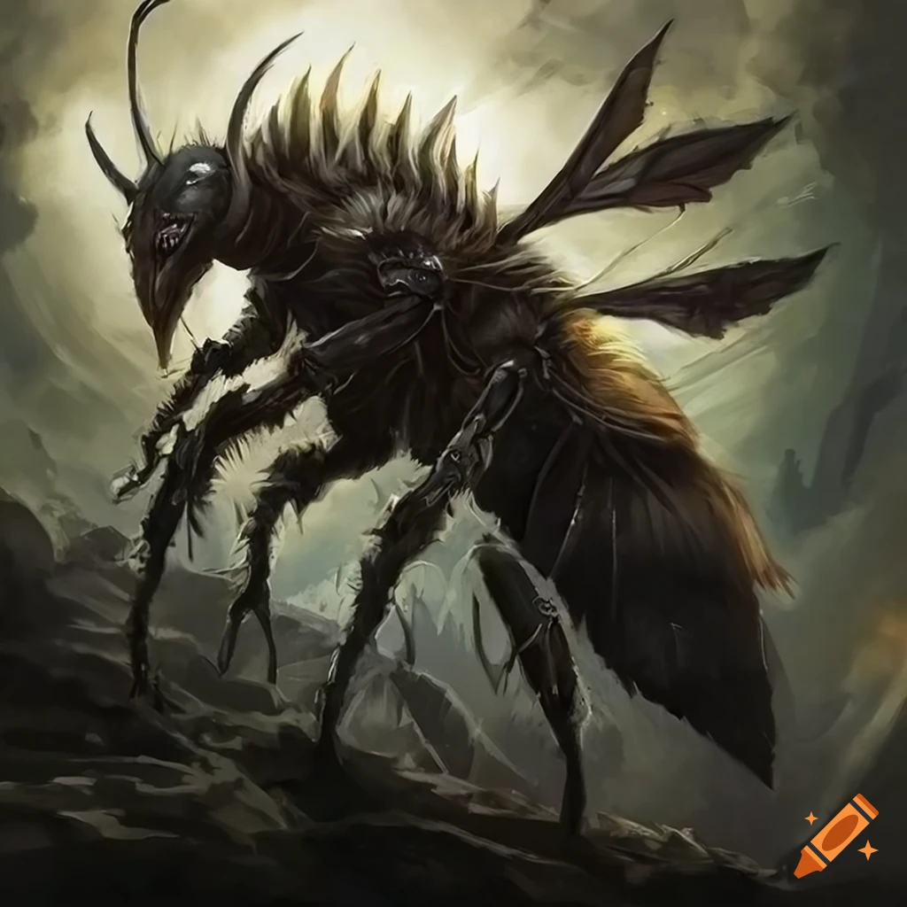 Creepy bee monster demon in dark fantasy art by greg rutkowski on Craiyon