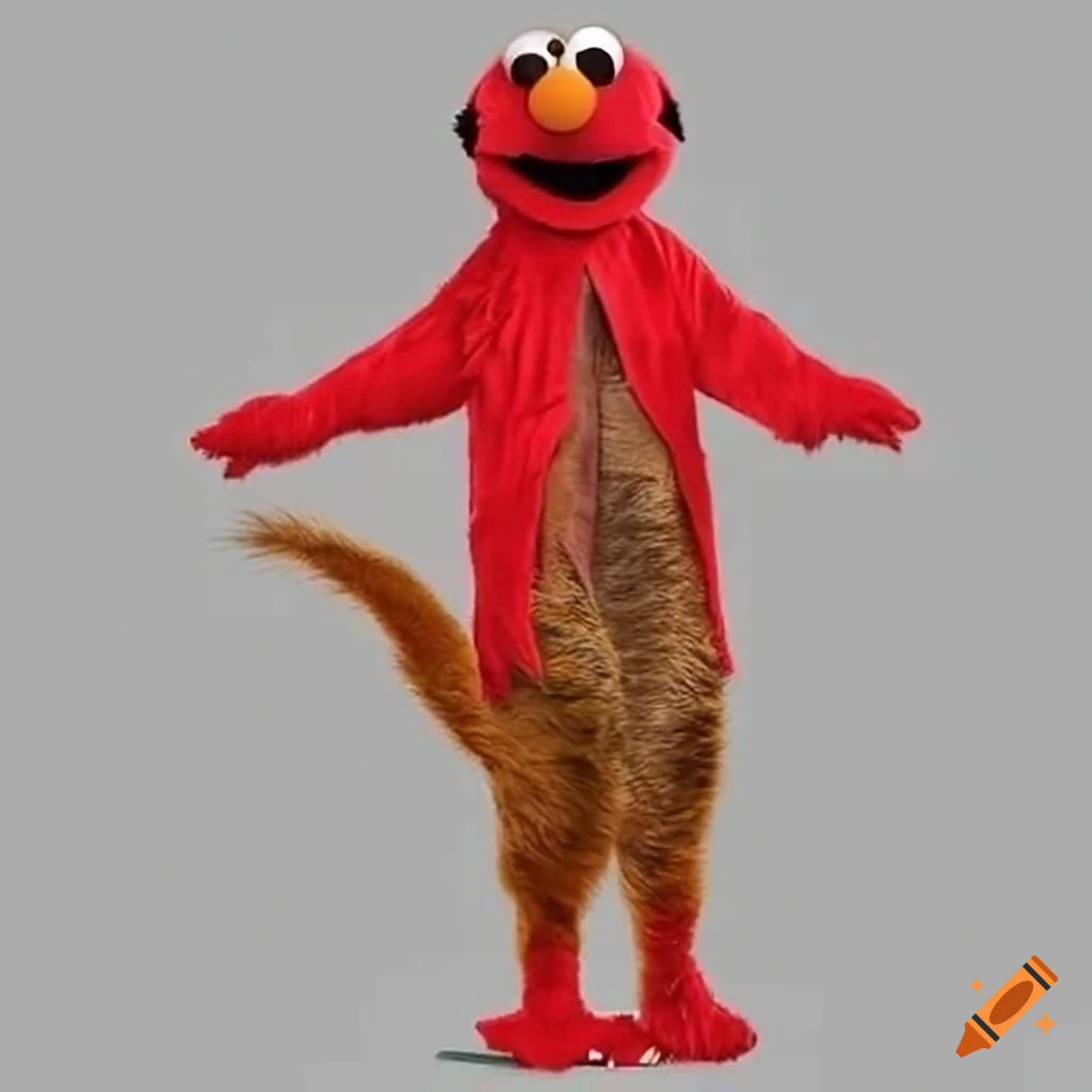Meerkat in a red full-body elmo monster suit costume on Craiyon