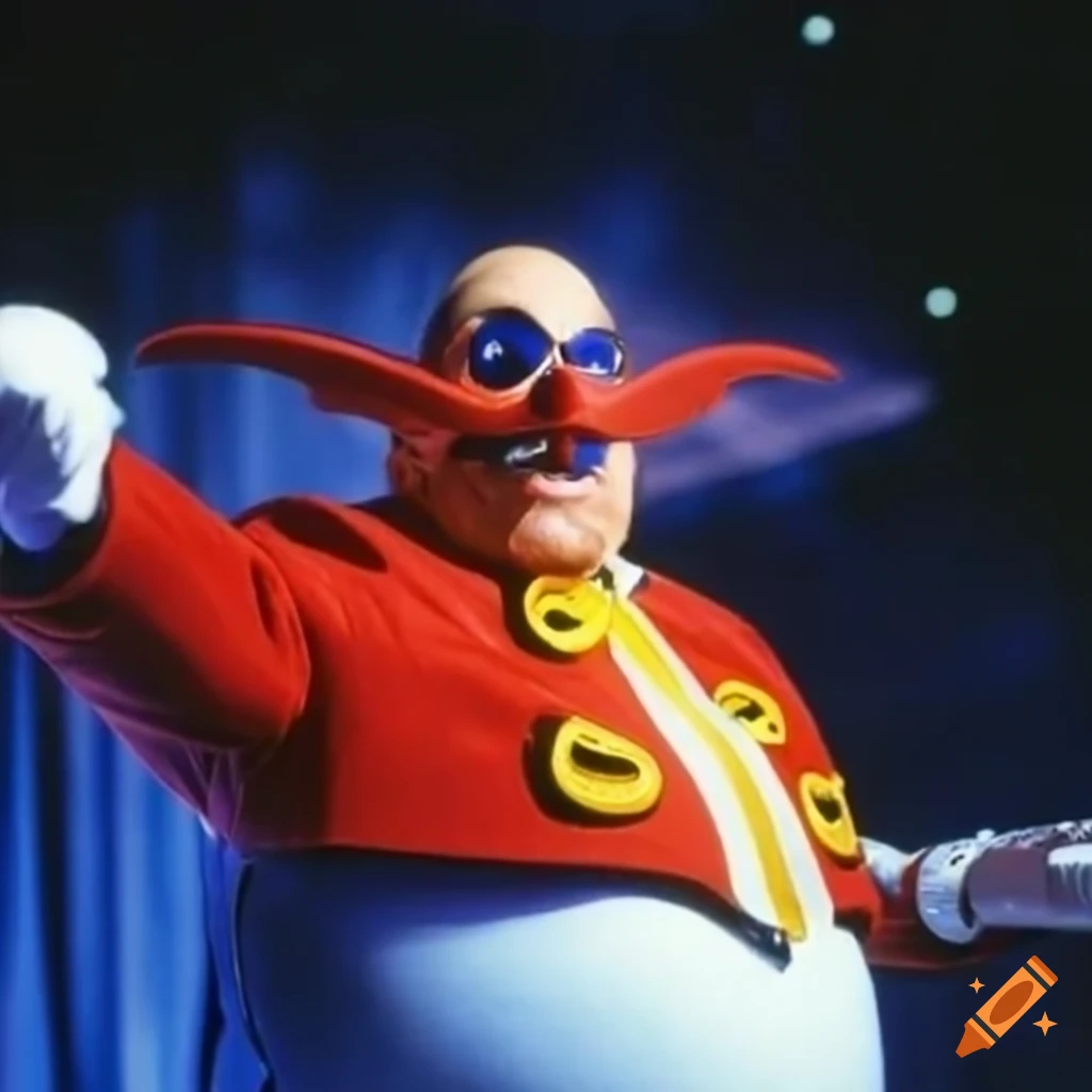 Jim Carrey as Dr. Robotnik with lab coat and moustache on Craiyon