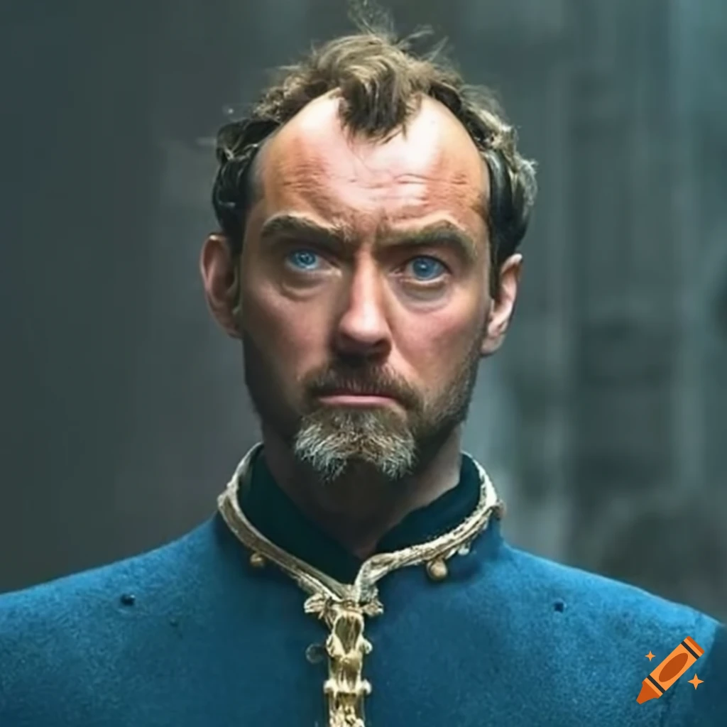Jude law as an intimidating medieval ruler in blue attire on Craiyon