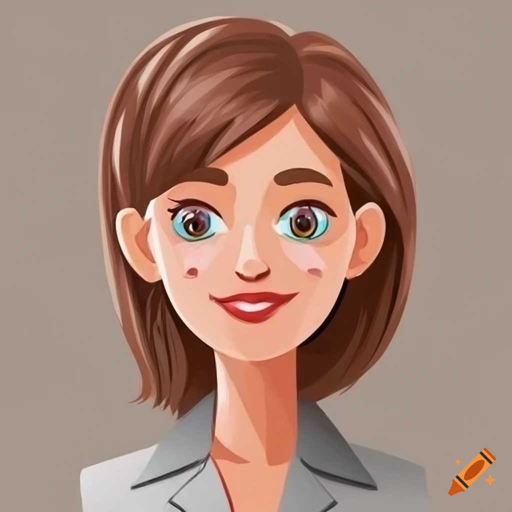 Female manager with brown hair in a 2d cartoon style on Craiyon