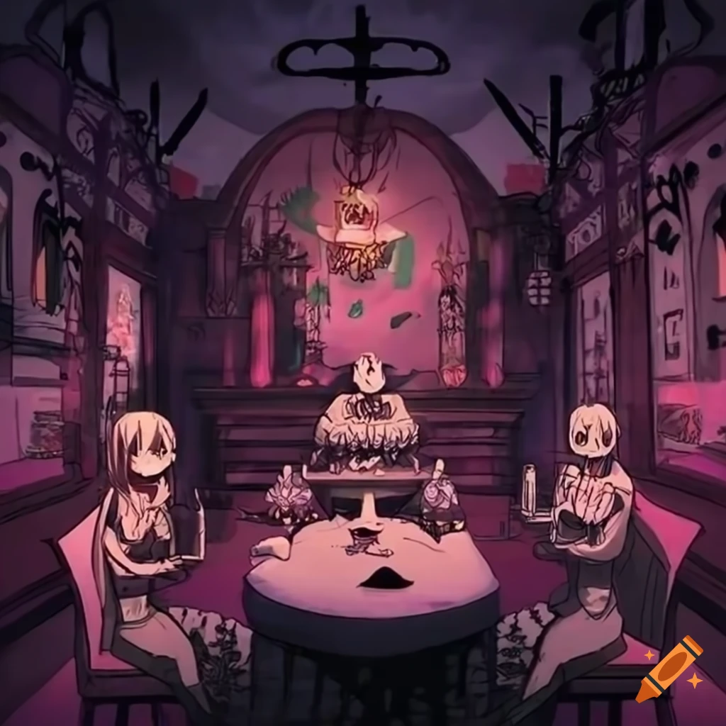 Anime haunted restaurant in a ghostly cemetery with voodoo themes on ...