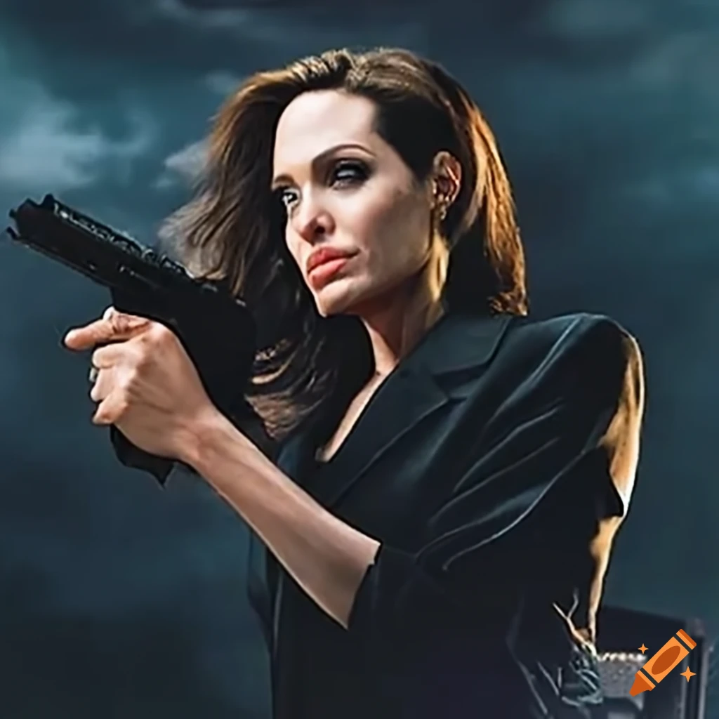 Angelina Jolie in action scene from Bladerunner on Craiyon