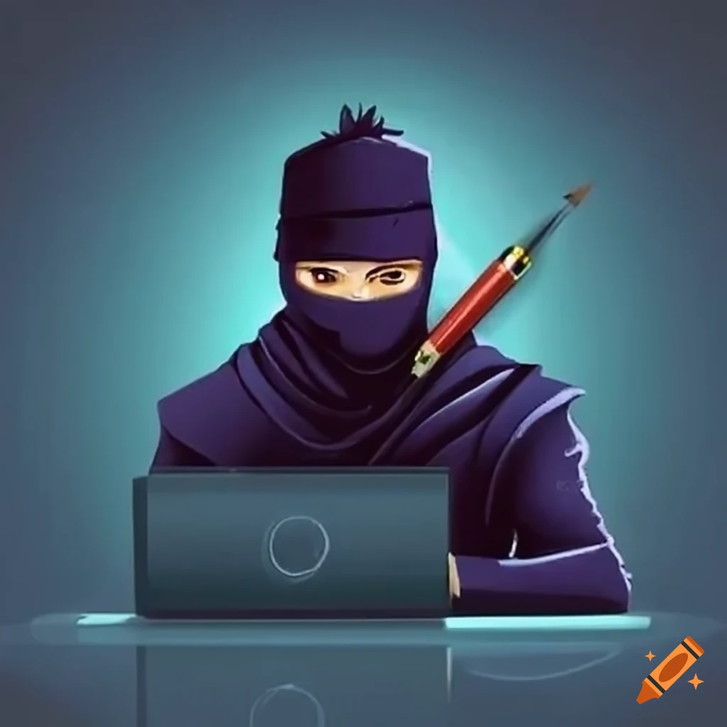 Ninja using a laptop on Craiyon