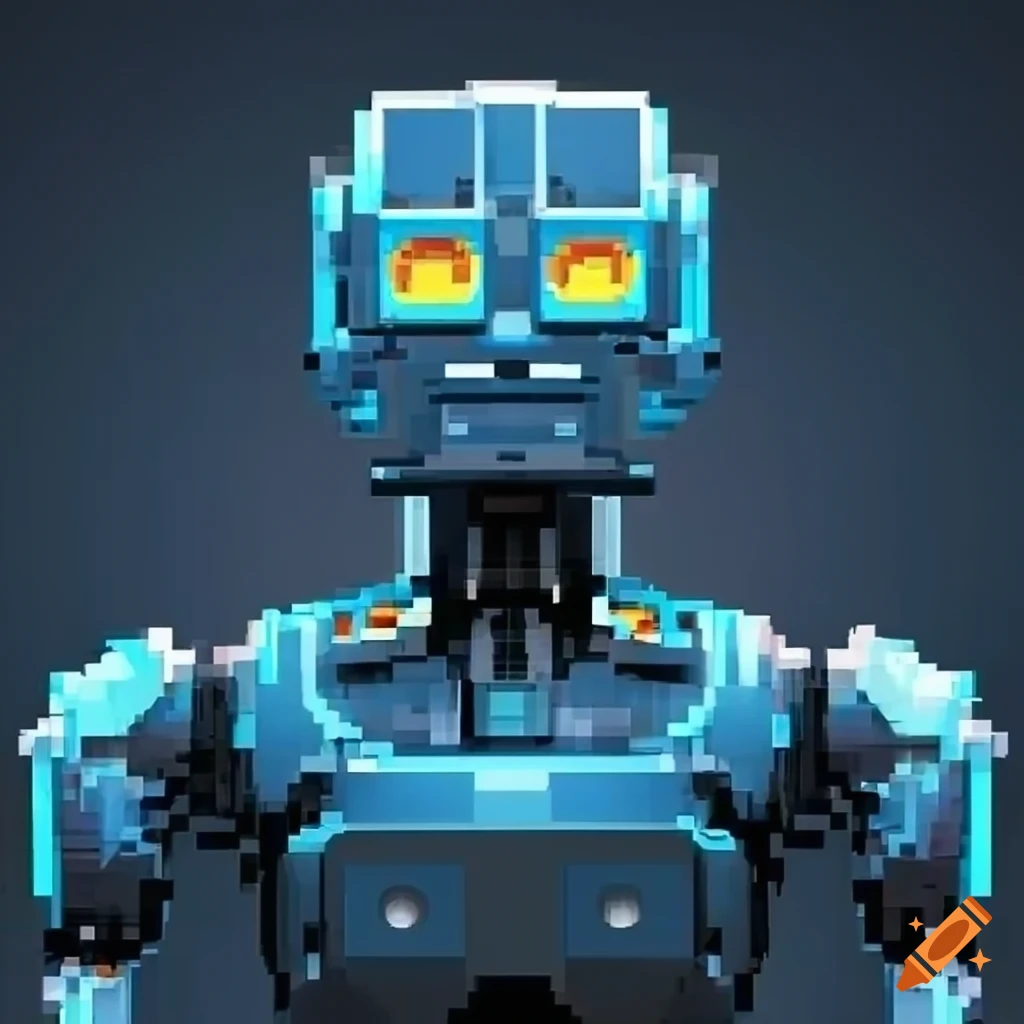 3D cubic robot with blue emotion face on black screen on Craiyon