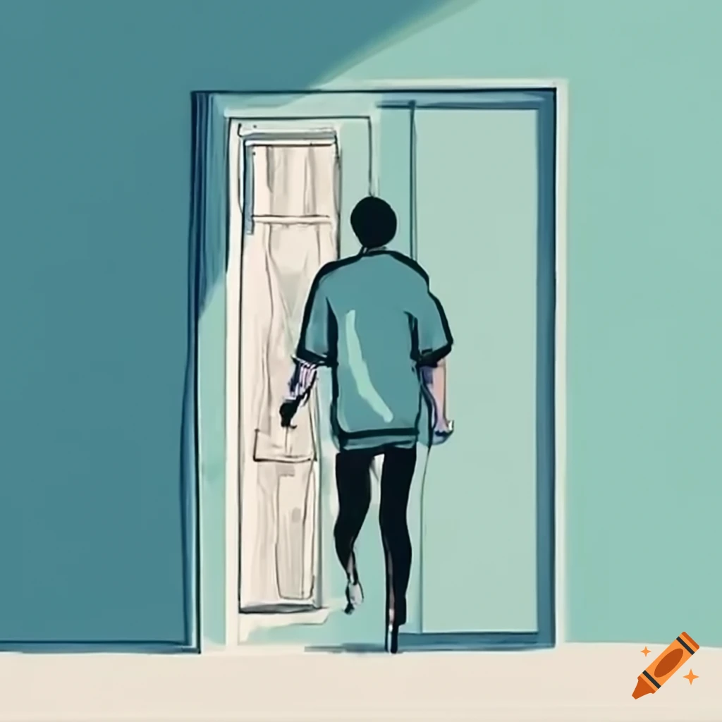 Young guy walking through front door of a home on Craiyon