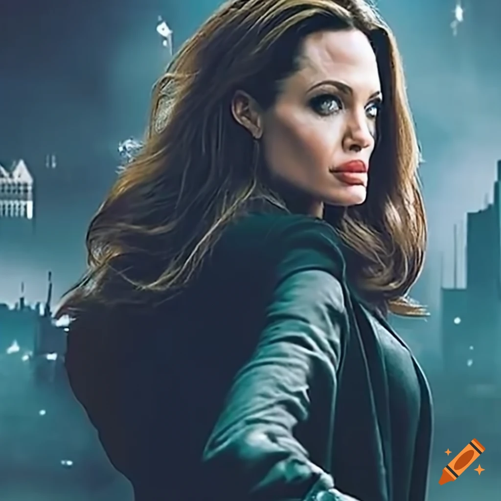 Angelina Jolie in a movie action scene from Bladerunner on Craiyon