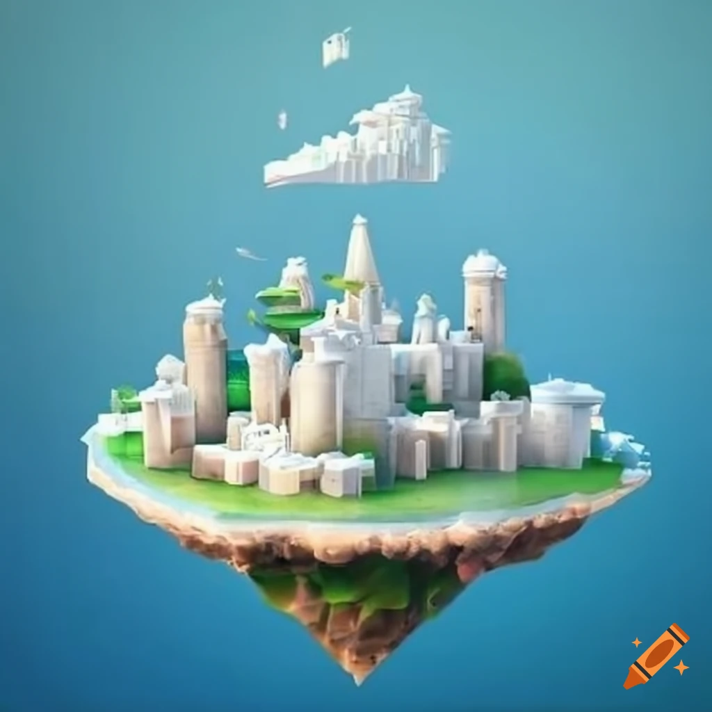 Fantasy city of white marble on a floating island on Craiyon