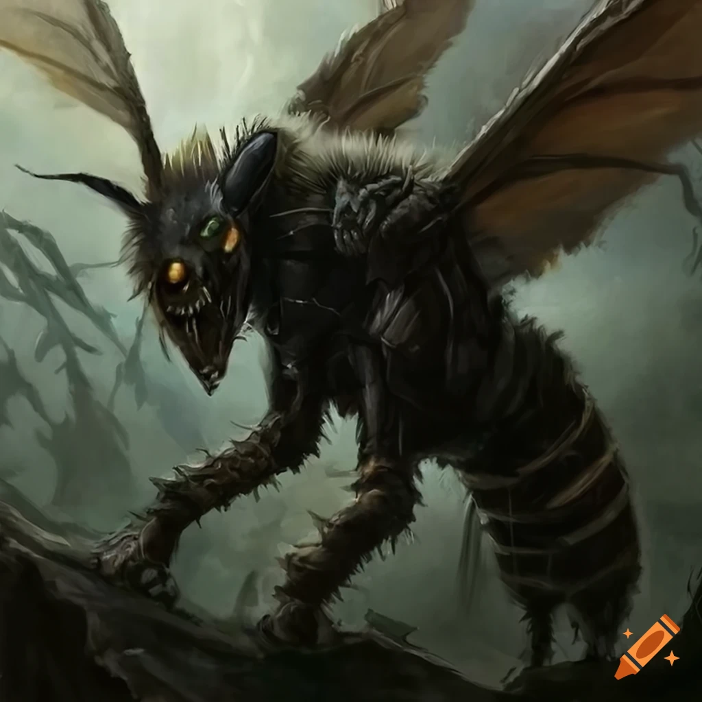 Creepy bees monster demon in dark fantasy art by Greg Rutkowski on Craiyon