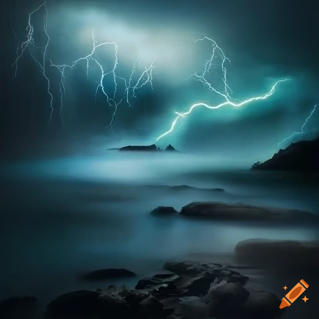 Dramatic storm scene in a surrealist illustration on Craiyon