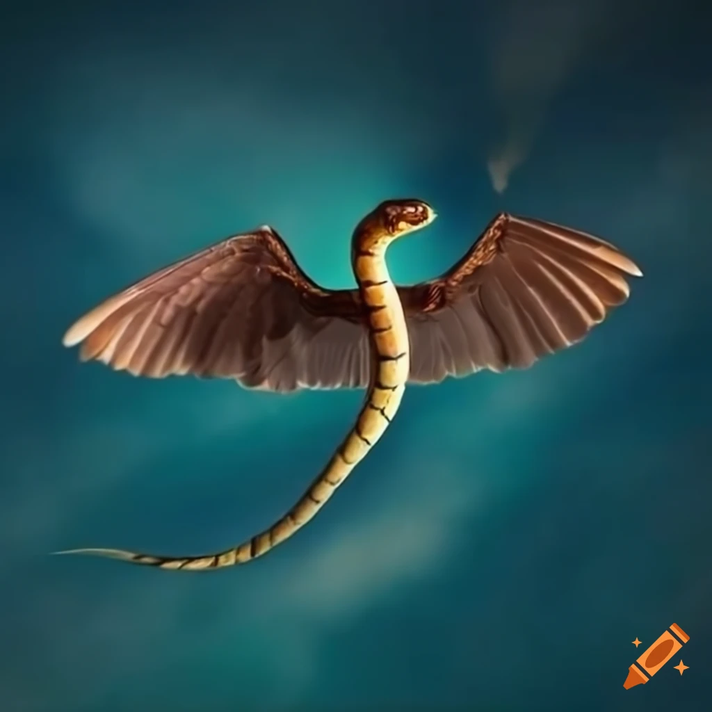 Snake with large wings flying in the sky on Craiyon