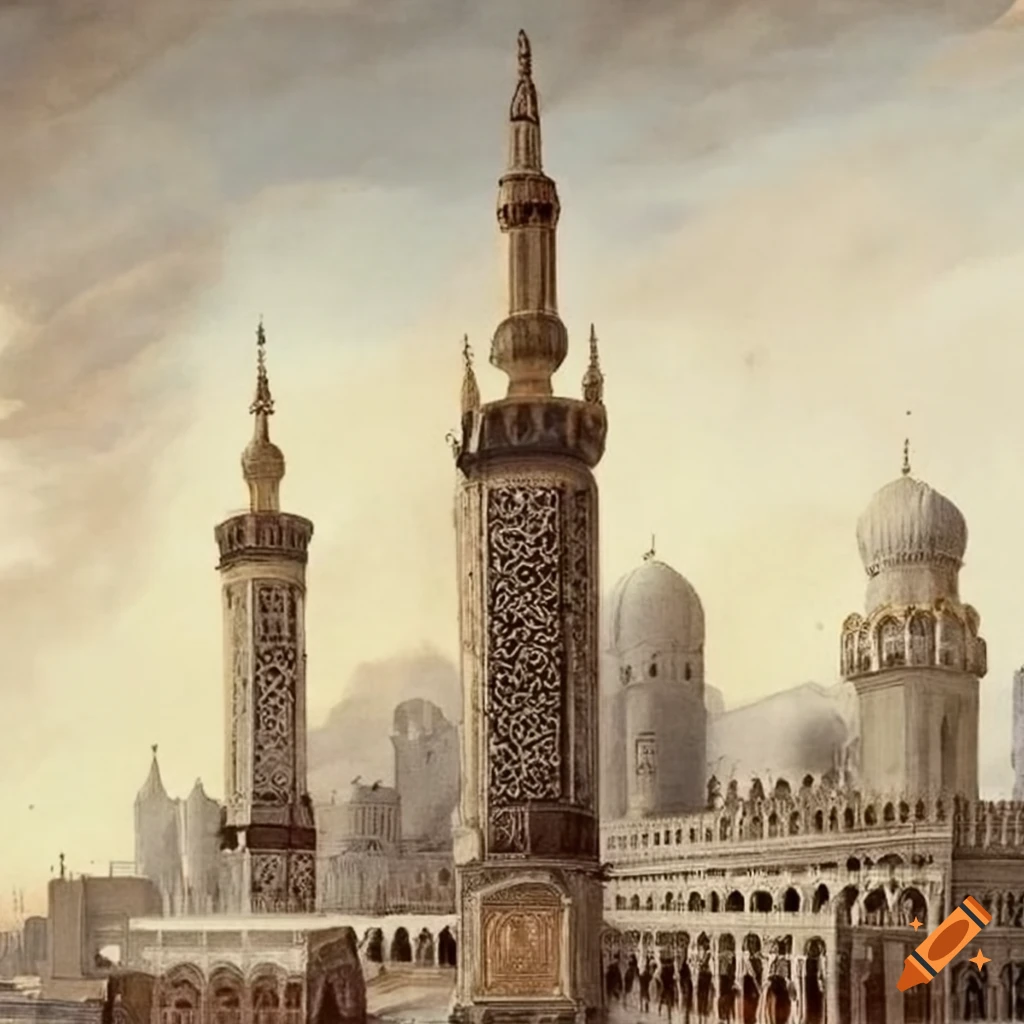 Vintage drawing of the Sacred Mosque of Mecca on Craiyon