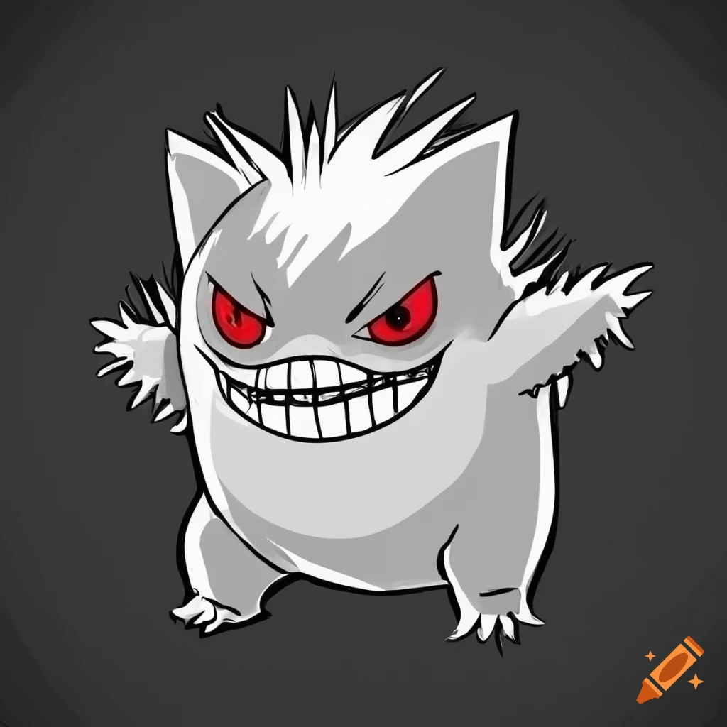 Gengar black and white line drawing on Craiyon