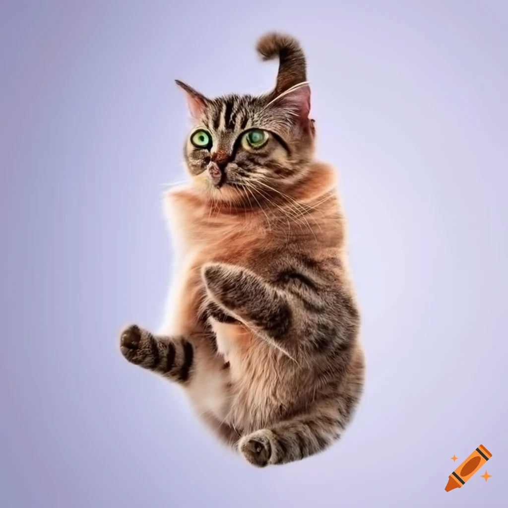 Cat hanging down against a white background on Craiyon