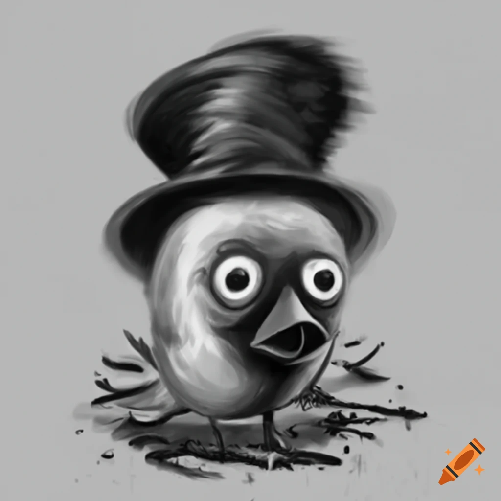 Cartoon creepy bird with a funny hat on Craiyon