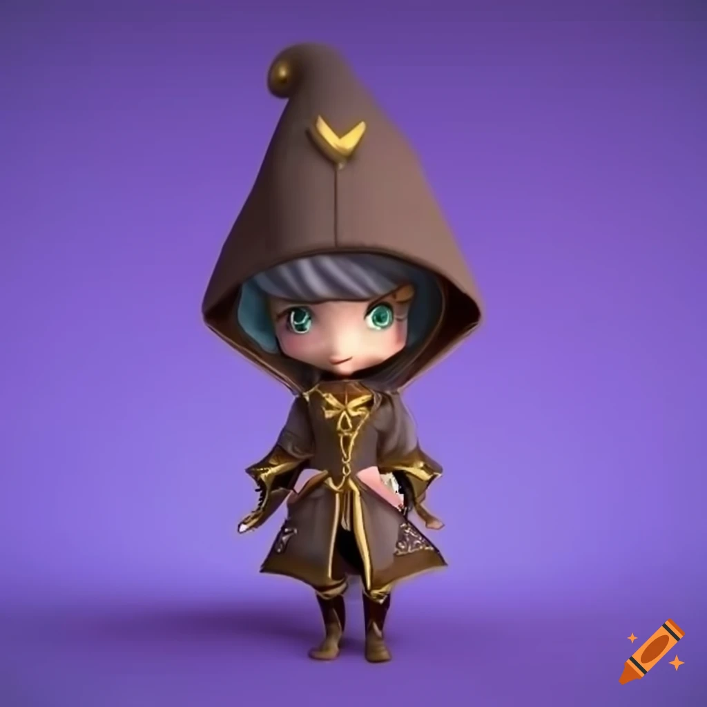Royal chibi wizard 3d model in lux robes with hood and mask in t-pose on Craiyon