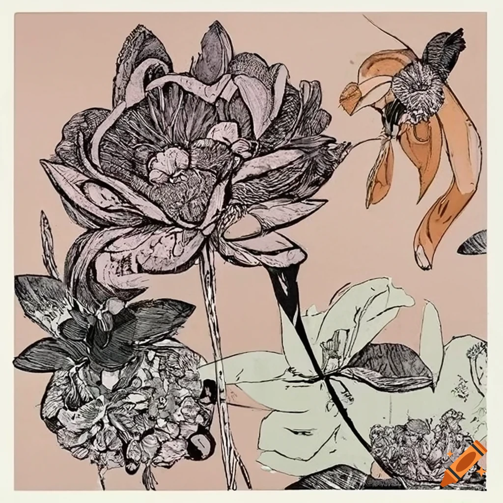 Ink retro flower poster in vintage style on Craiyon